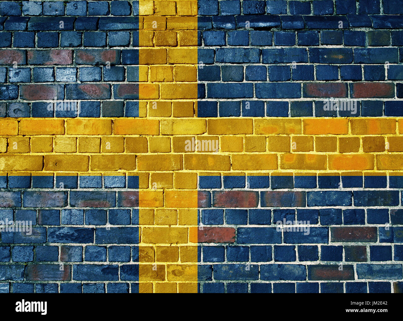 Swedish flag on an old brick wall background Stock Photo - Alamy