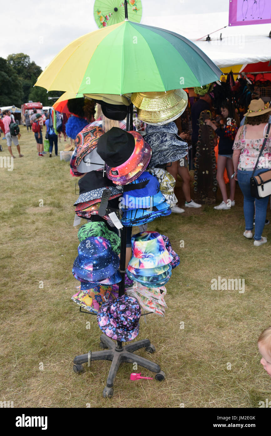 Latitude Festival 2017, Henham Park, Suffolk, UK. Stall selling hats ...