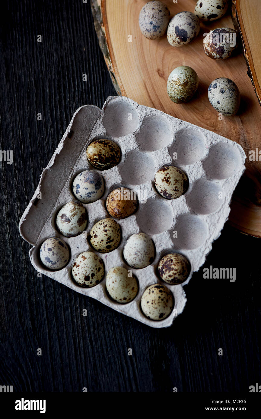 Quail eggs, photographed in a simple rustic style. Simple protein-rich ...
