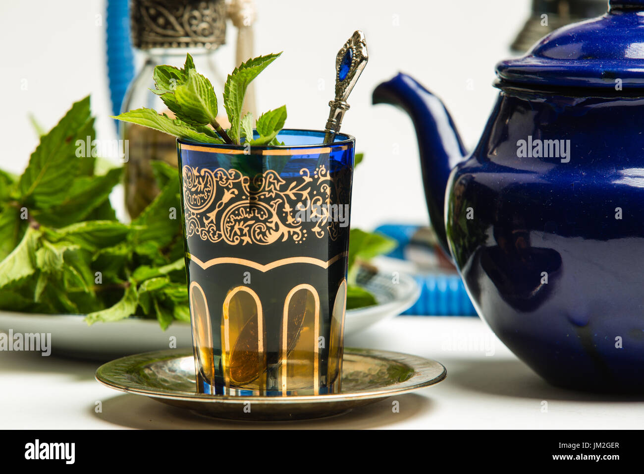Traditional Arab mint tea in a traditional cup with mint leaves Stock ...