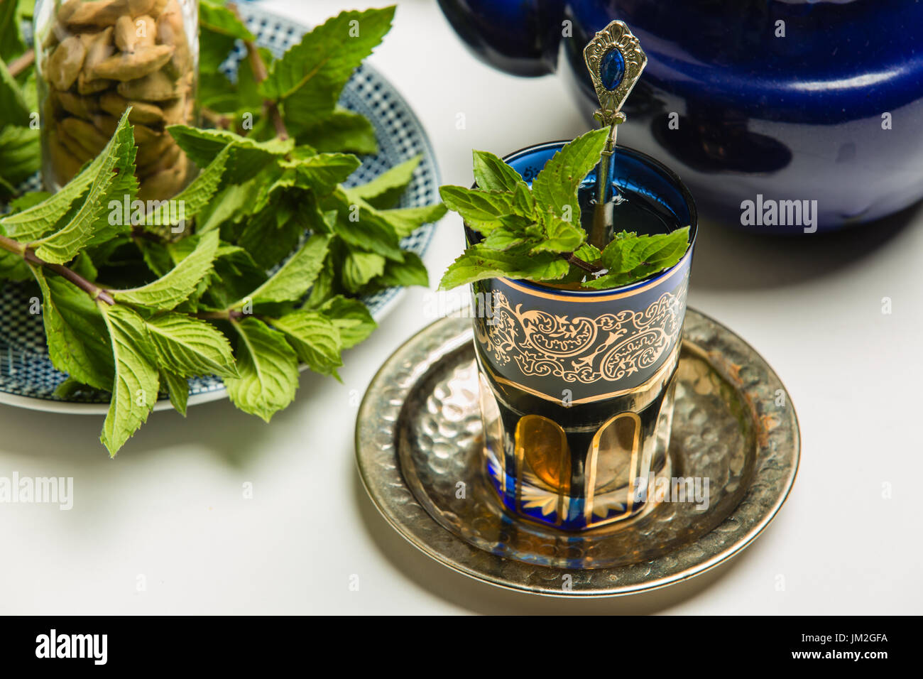 Traditional Arab mint tea in a traditional cup with mint leaves Stock ...