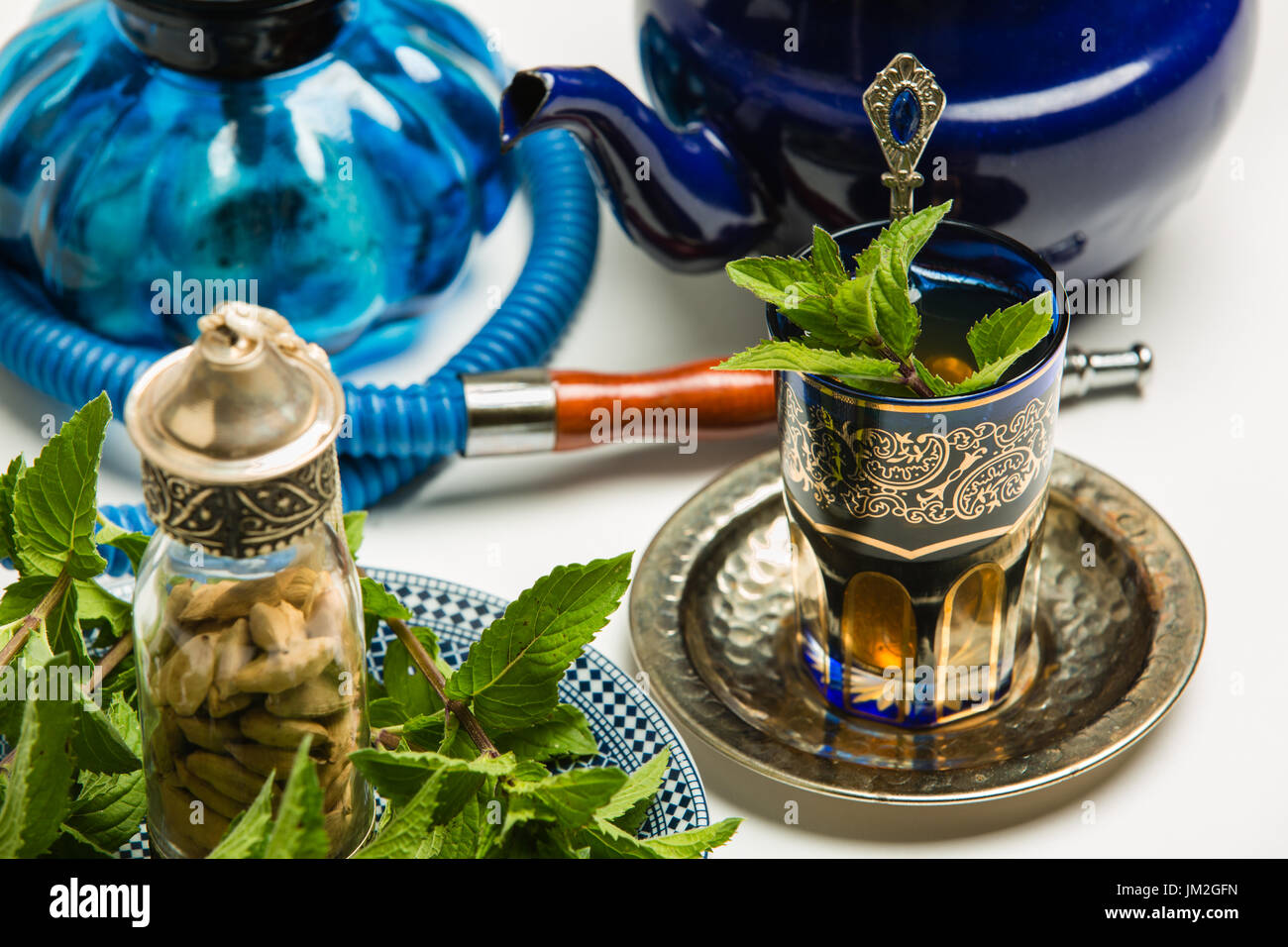 Traditional Arab mint tea in a traditional cup with mint leaves Stock ...