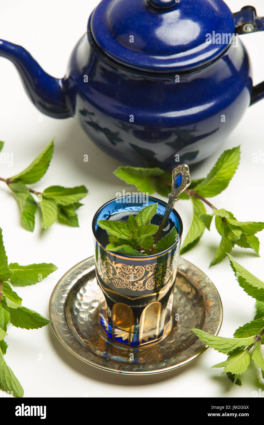 Traditional Arab mint tea in a traditional cup with mint leaves Stock ...