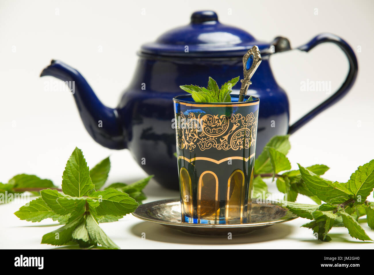 Traditional Arab mint tea in a traditional cup with mint leaves Stock ...