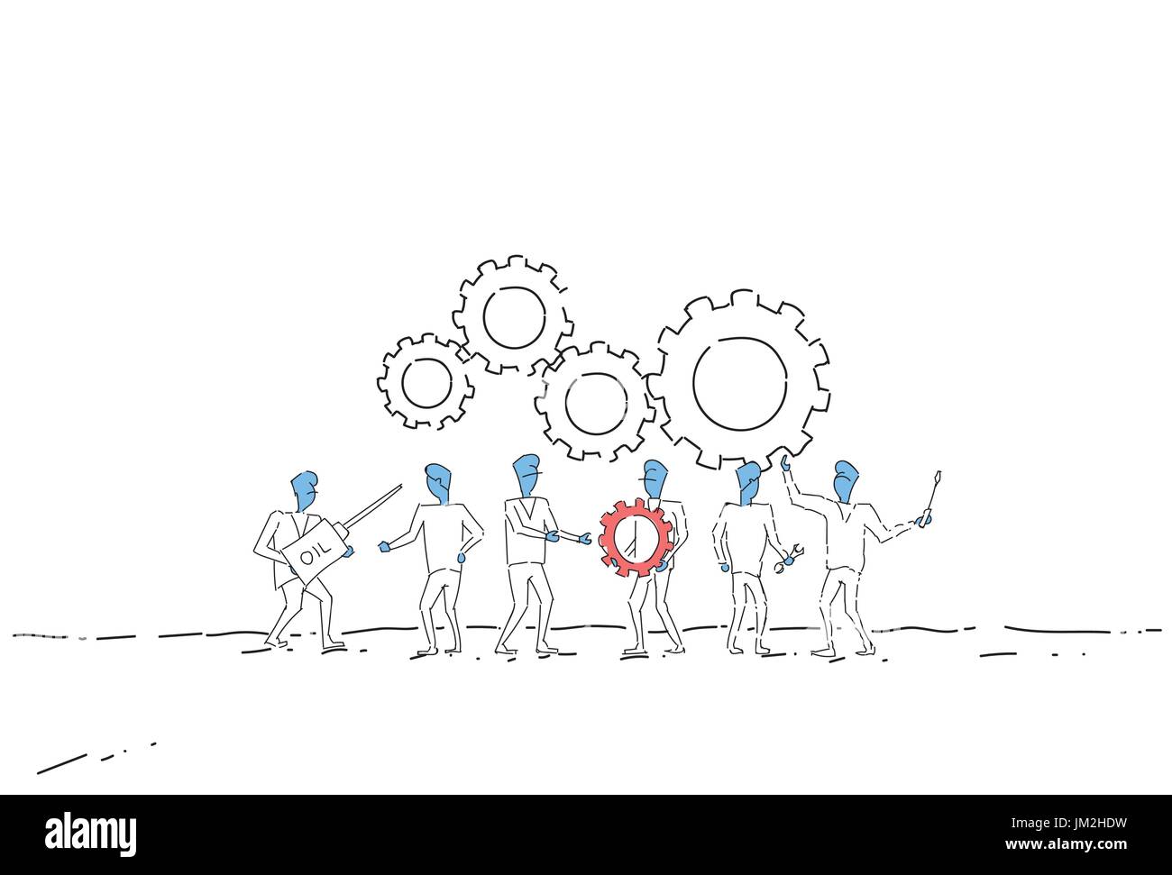 Business People Group Under Cog Wheel Work Together Brainstorming ...