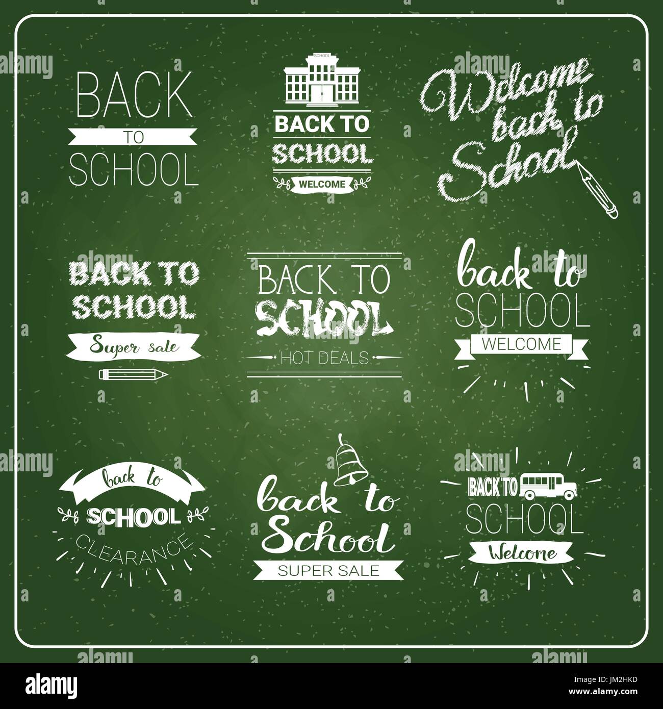 Back To School Logos Set Chalked Label Collection On Green Board ...