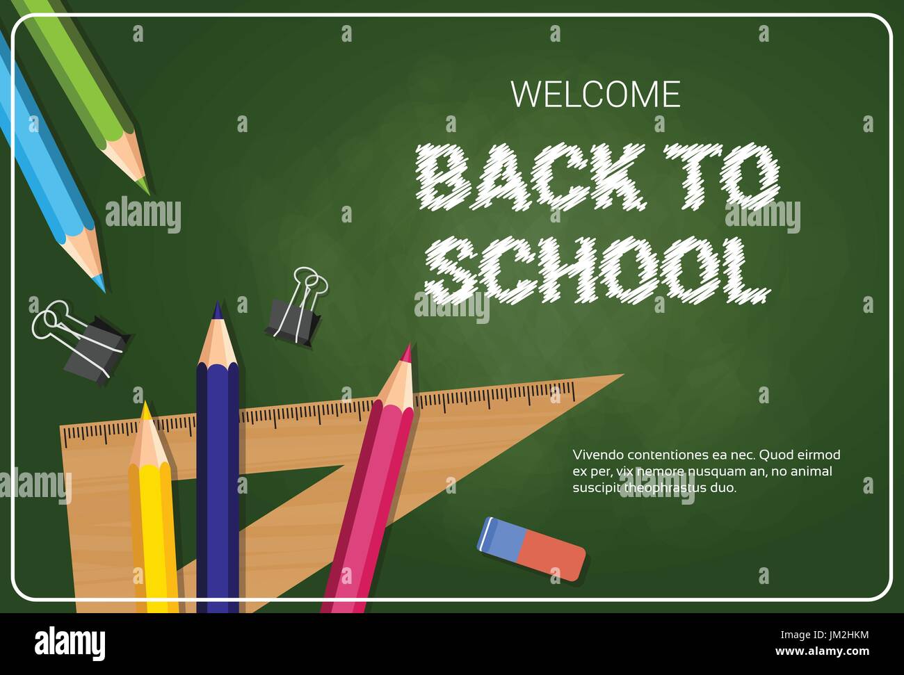 Welcome Back To School Poster Colorful Crayons Pencils And Rulers On ...