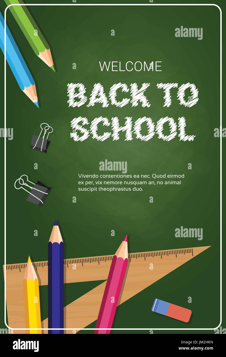 Welcome Back To School Poster Colorful Crayons Pencils And Rulers On ...