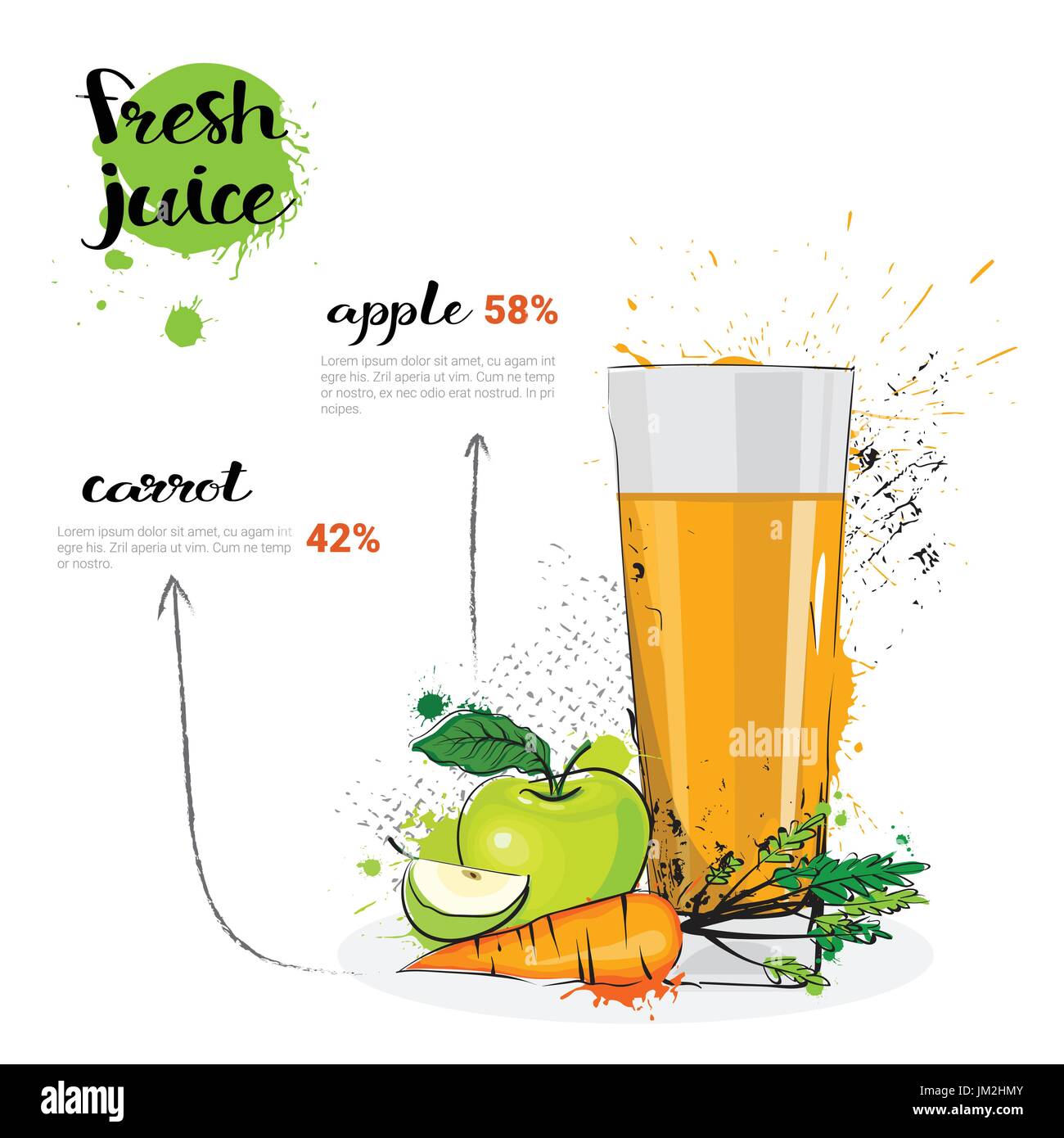 Apple Carrot Mix Cocktail Of Fresh Juice Hand Drawn Watercolor Glass On ...