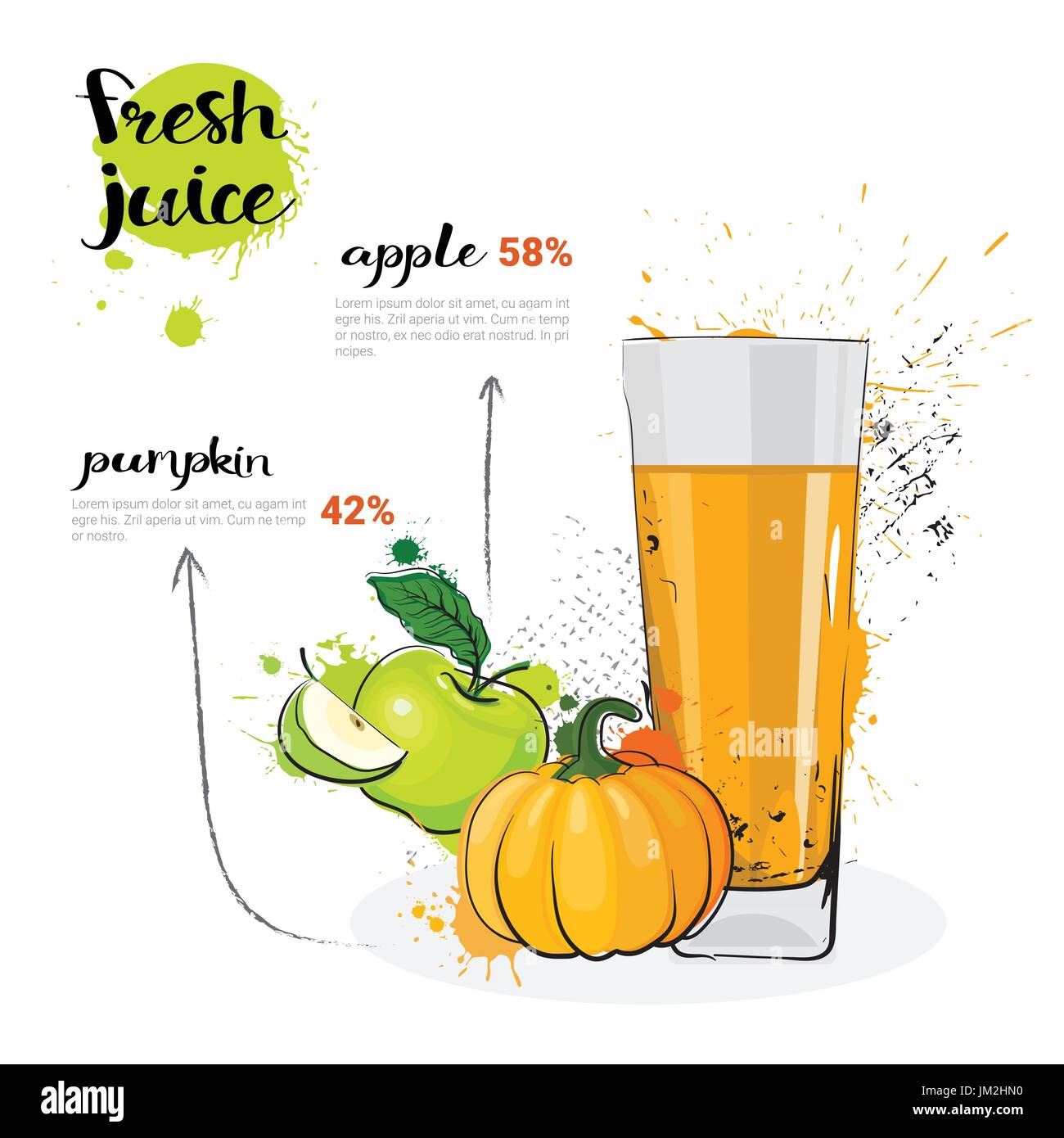 Pumpkin Apple Mix Cocktail Of Fresh Juice Hand Drawn Watercolor Glass ...