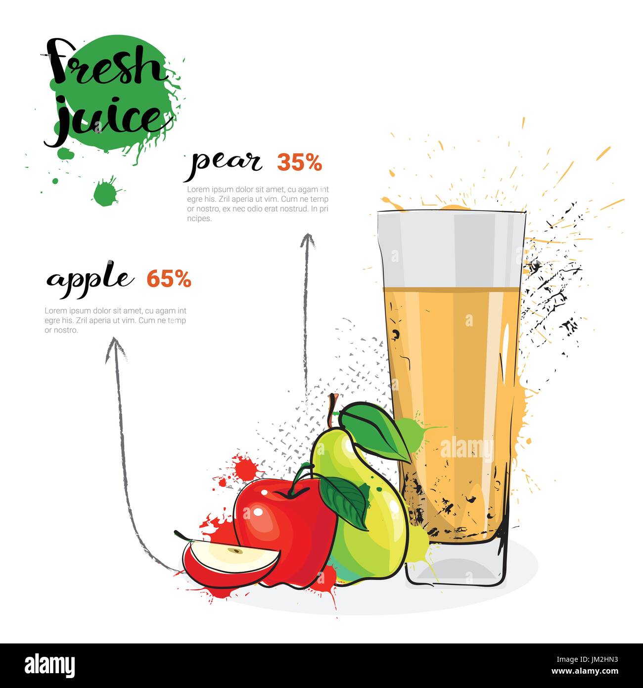 Apple Pear Mix Cocktail Of Fresh Juice Hand Drawn Watercolor Fruits And ...