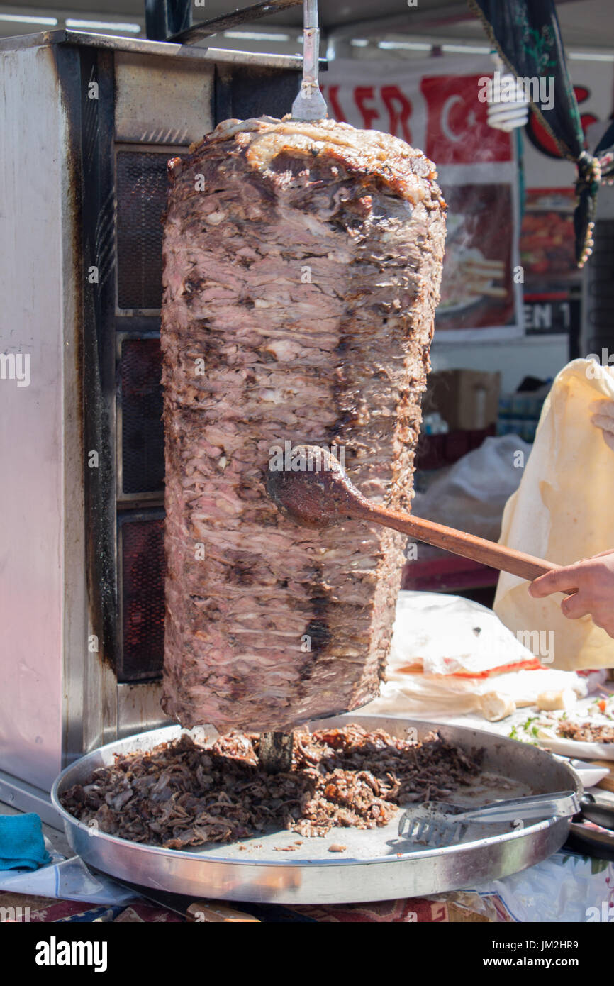 Traditional Turkish Doner Kebab on pole Stock Photo - Alamy