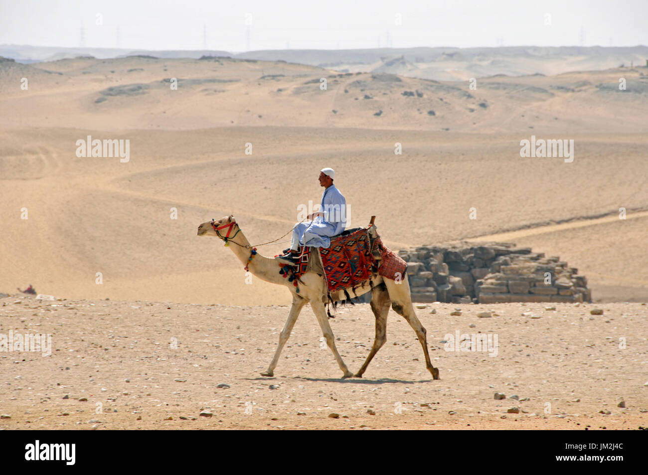 Man Riding a Camel Near the Pyramids outside Cairo, Egypt Stock Photo ...