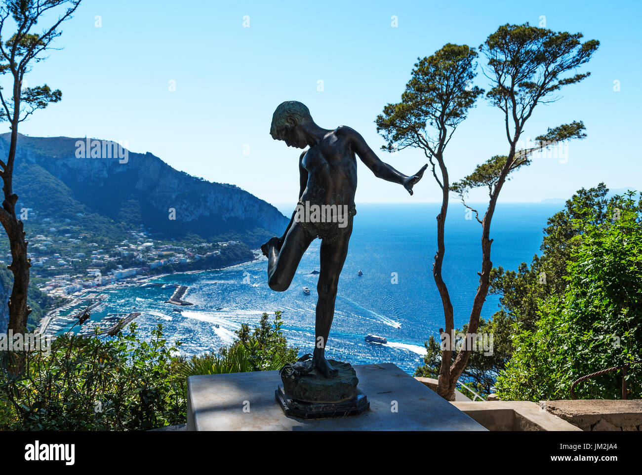 bronze sculpture of a fisher boy at villa lysis capri, italy, home of ...
