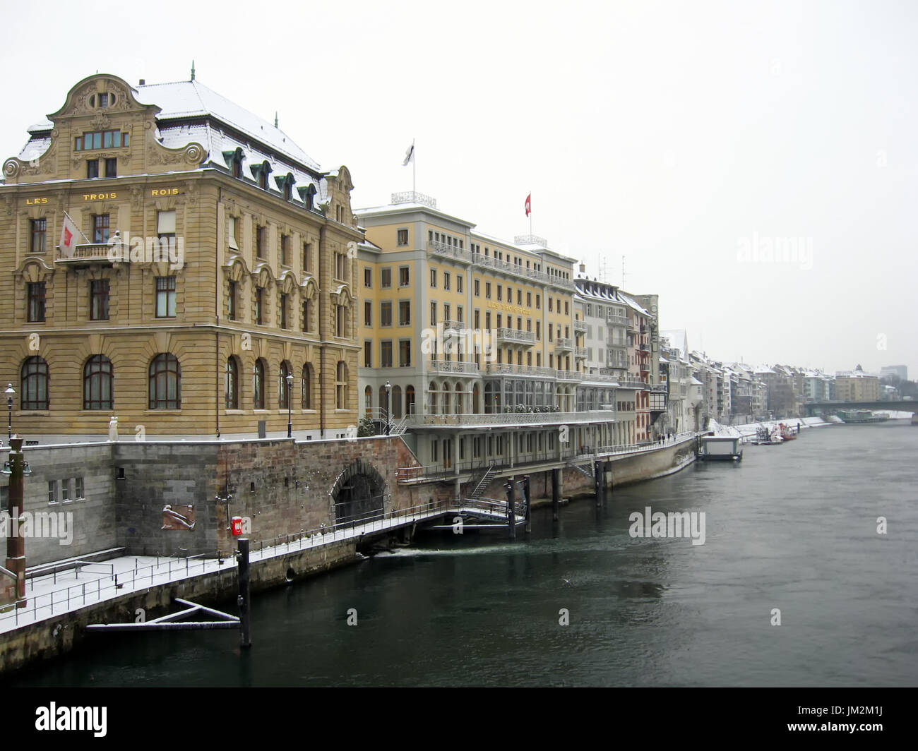 The Grand Hotel Les Trois Rois in Basel Switzerland sits on the banks ...