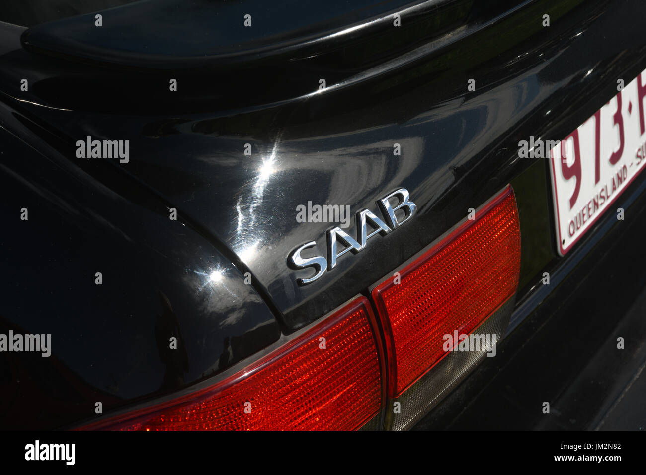 Rear of Saab motor car Stock Photo - Alamy