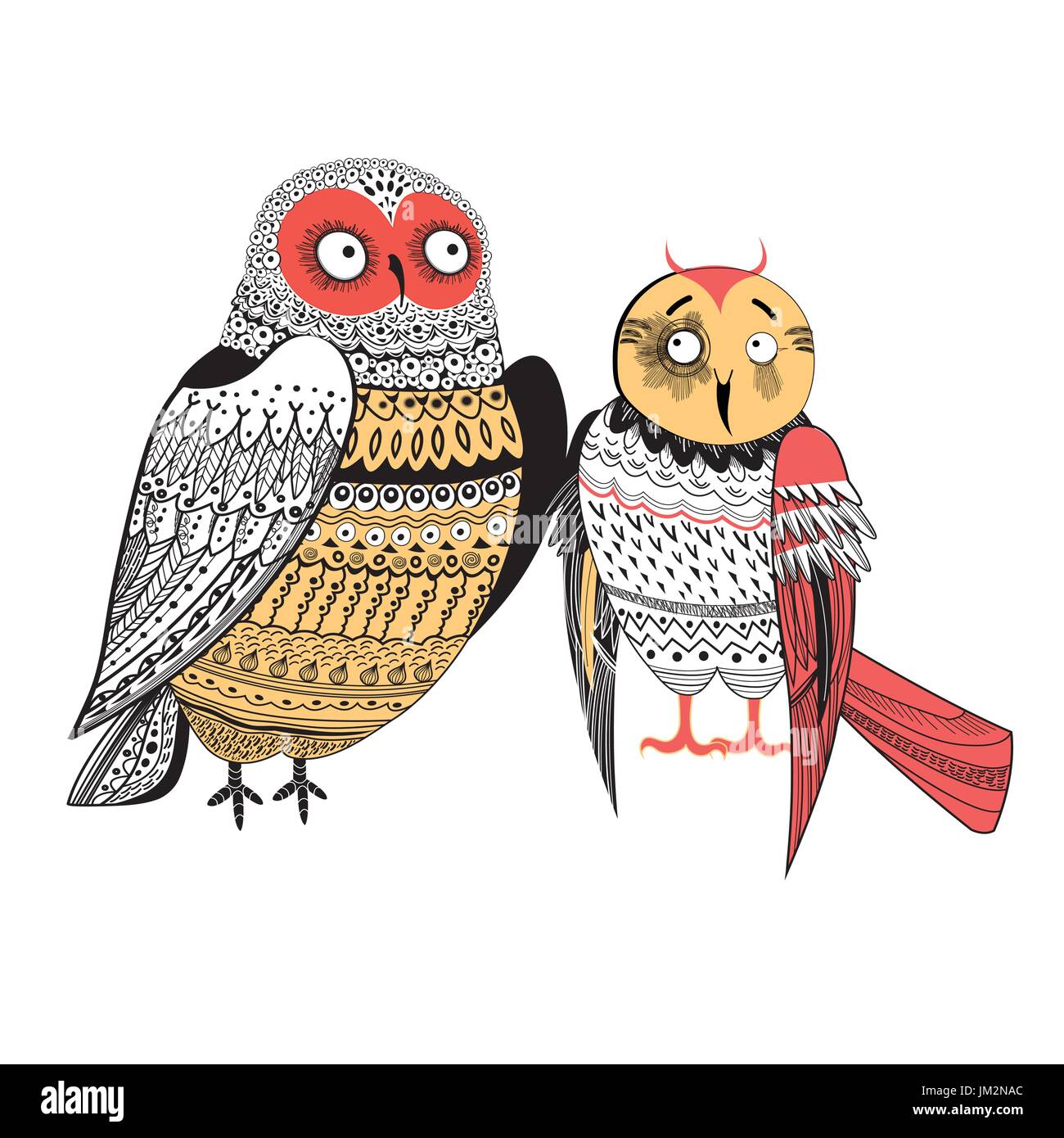 Vector graphics two funny owls isolated on white background Stock ...