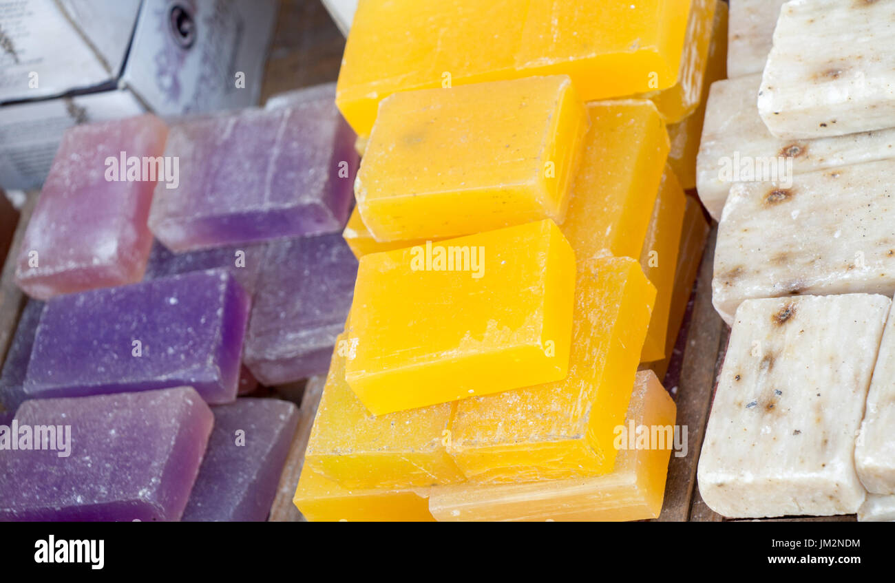 Collection of bars of fragrant hand made organic soap Stock Photo - Alamy