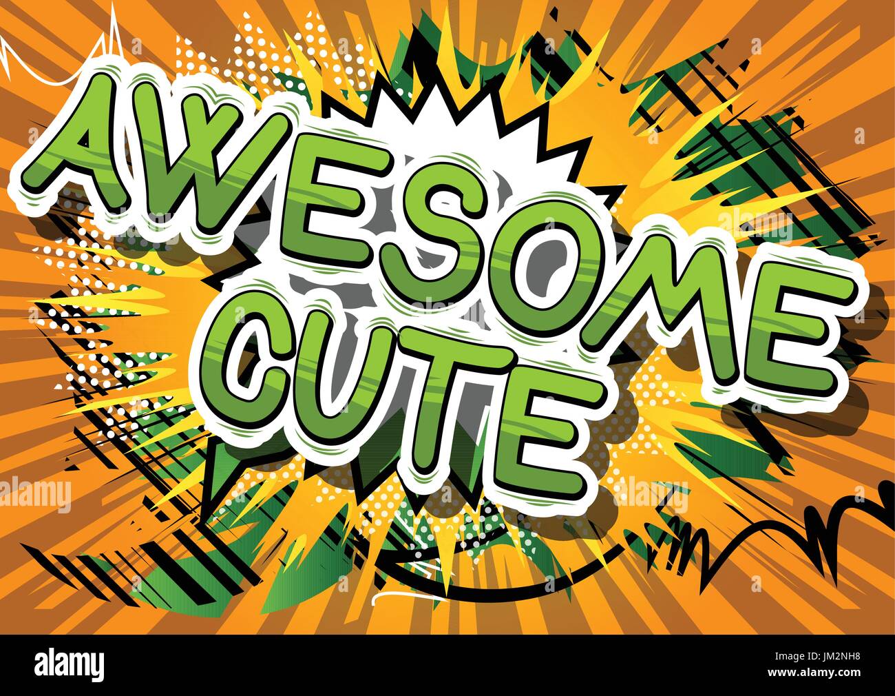 Awesome Cute - Comic book style phrase on abstract background Stock ...