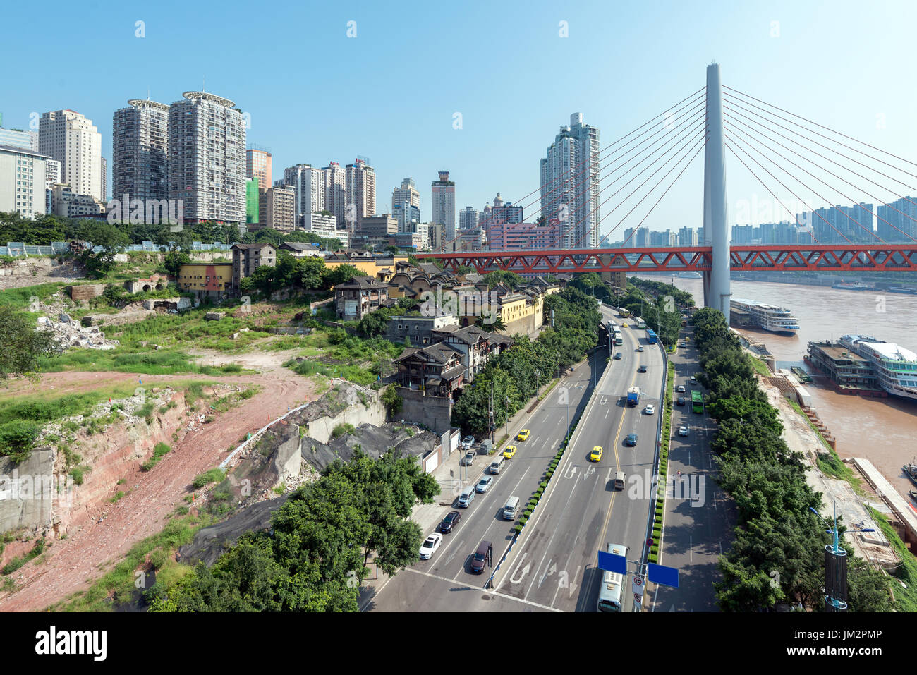 Chongqing, China downtown city skyline over the Yangtze River Stock ...