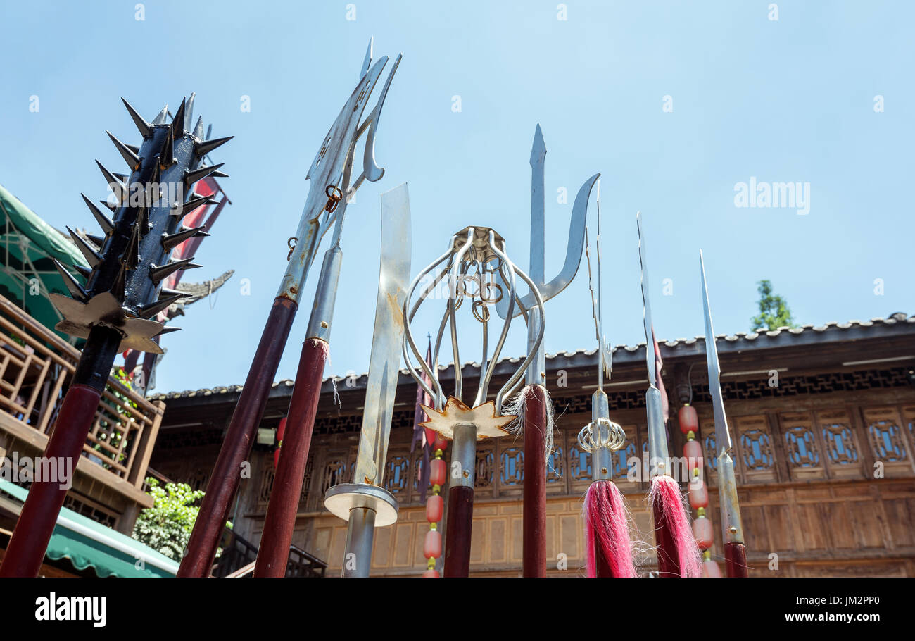 Ancient Chinese weapons, blue tones Stock Photo - Alamy