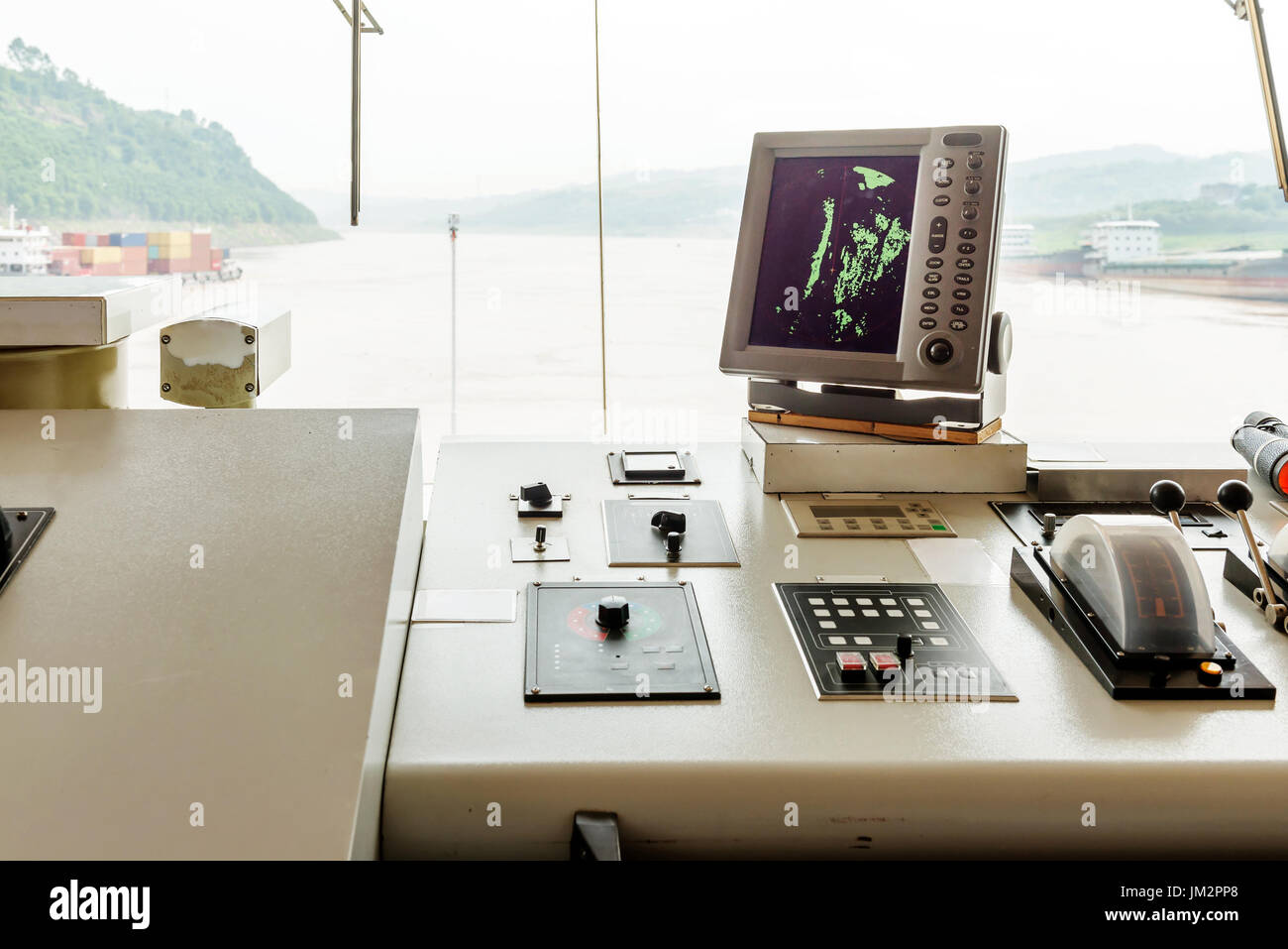 Interior of Cockpit of a cruise ship on the Yangtze River, China Stock ...