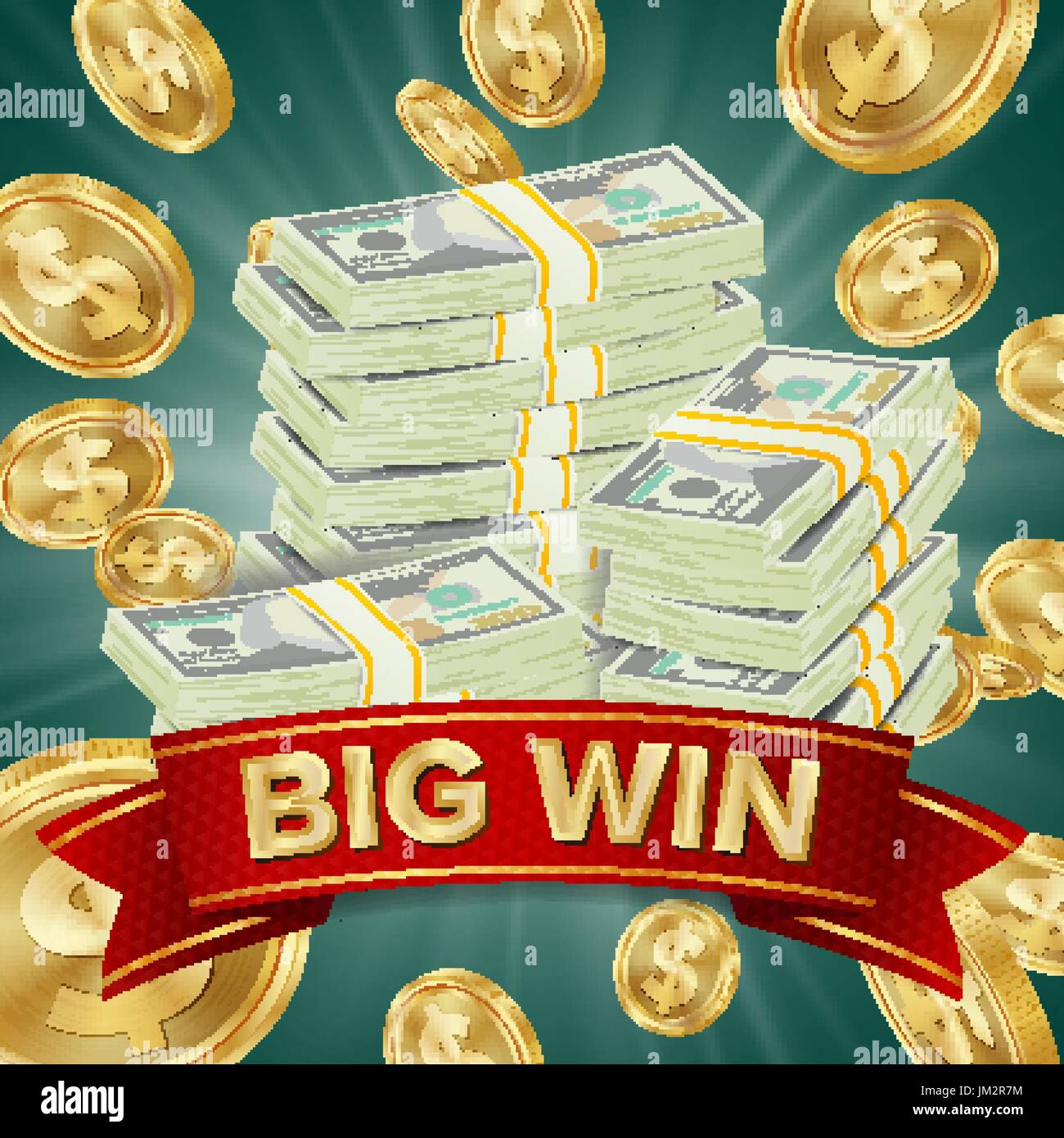 Big Winner Poster Vector. You Win. Falling Explosion Golden Coins ...