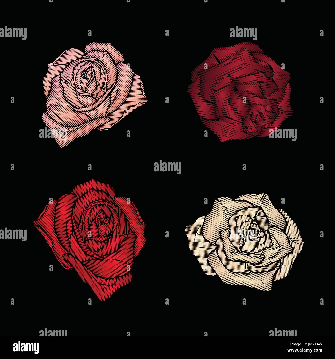 Roses embroidery on black background Stock Vector Image & Art - Alamy
