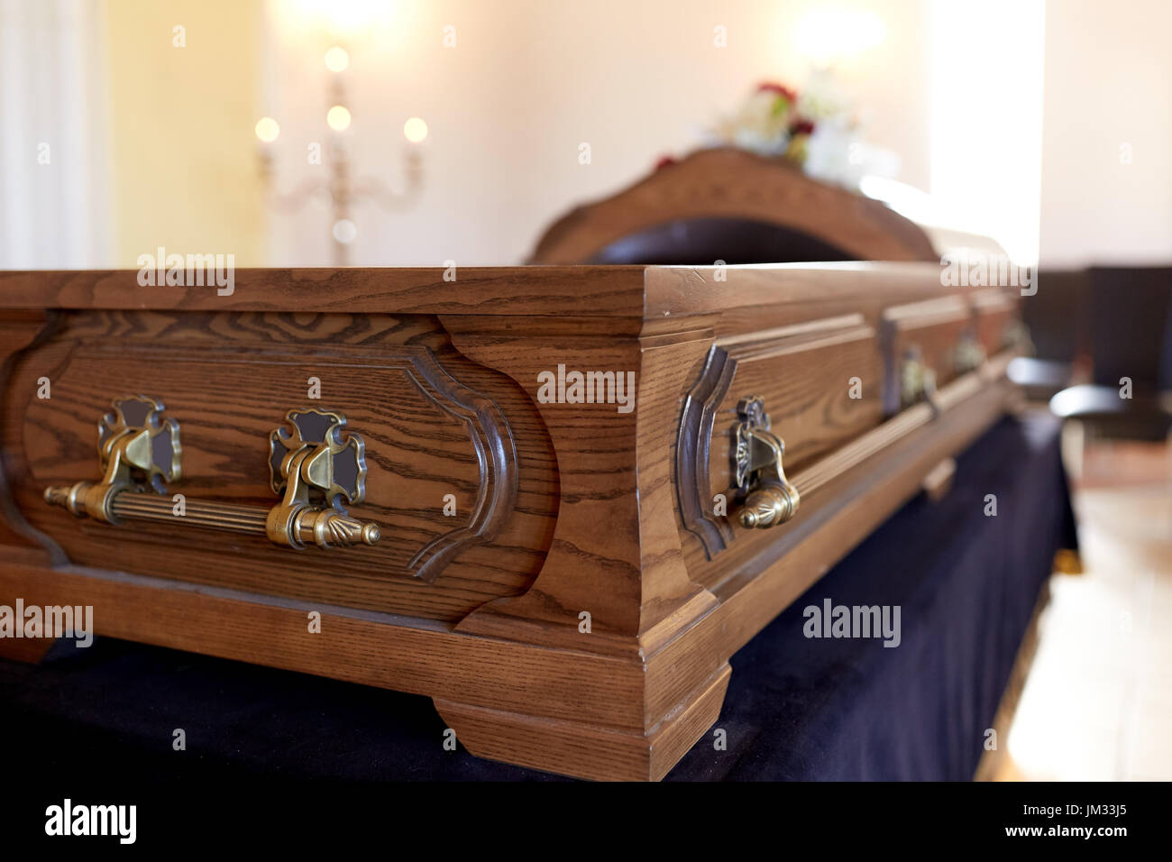 Wooden coffin stand hi-res stock photography and images - Alamy