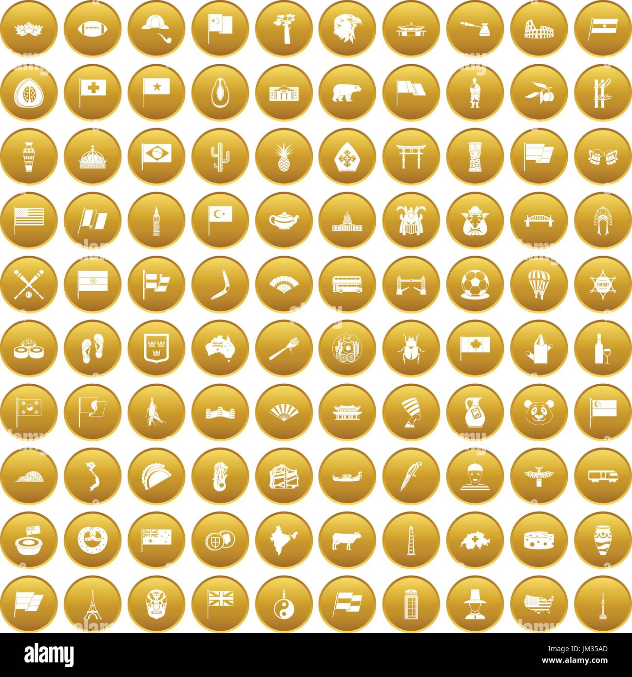100 national flag icons set gold Stock Vector Image & Art - Alamy
