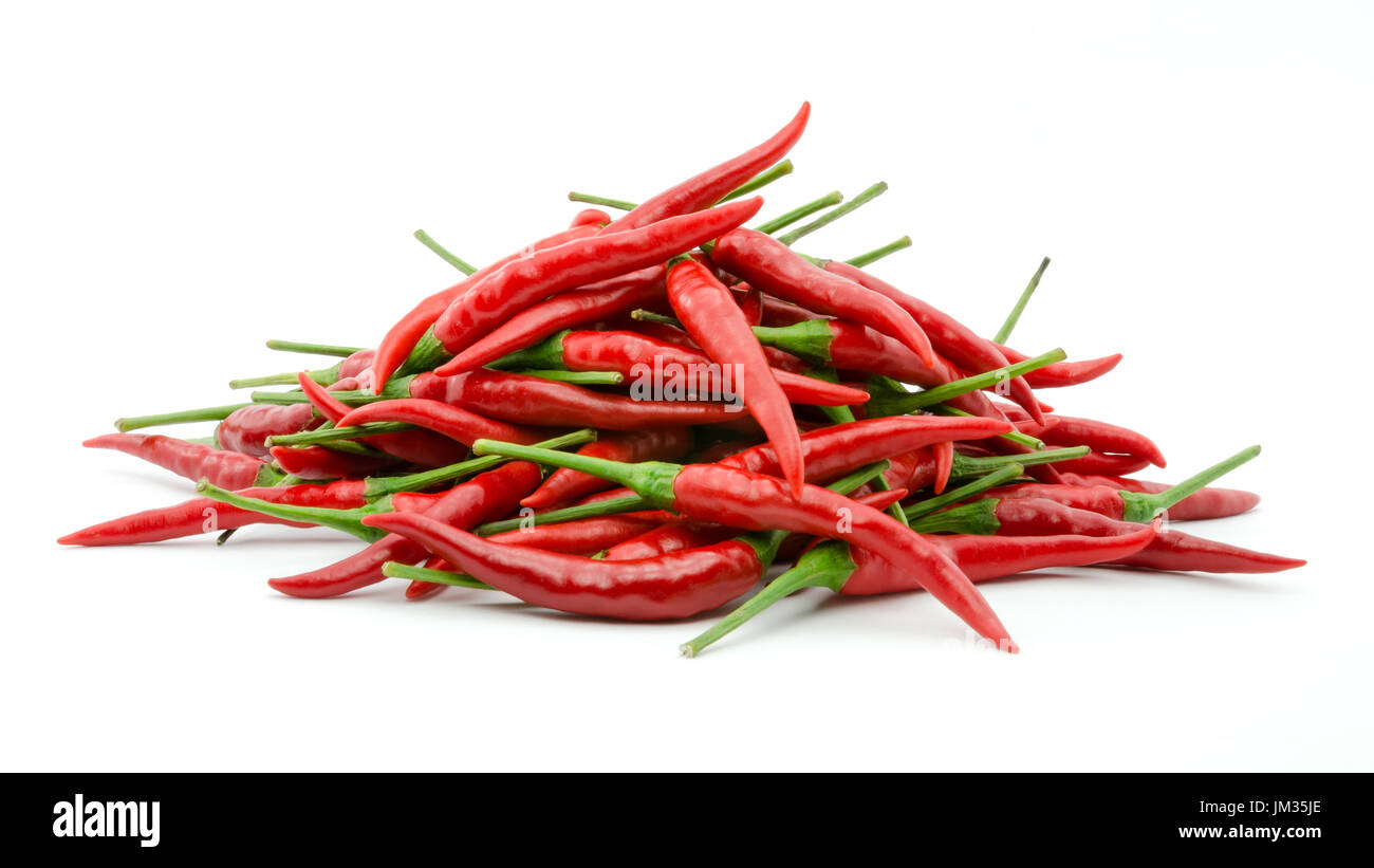 Stack of hot chili pepper or small chili padi, isolated on white ...