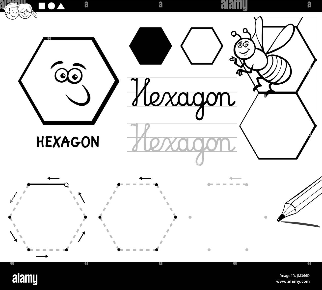 Black and White Educational Cartoon Illustration of Hexagon Basic ...