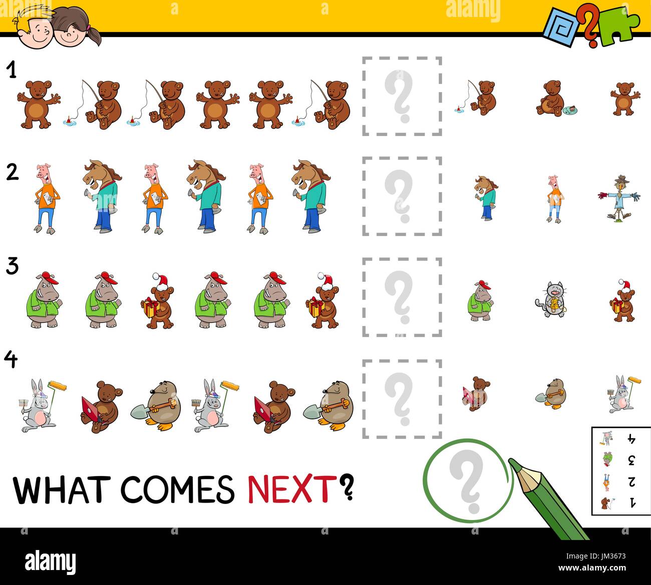 Cartoon Illustration of Completing the Pattern Educational Activity ...