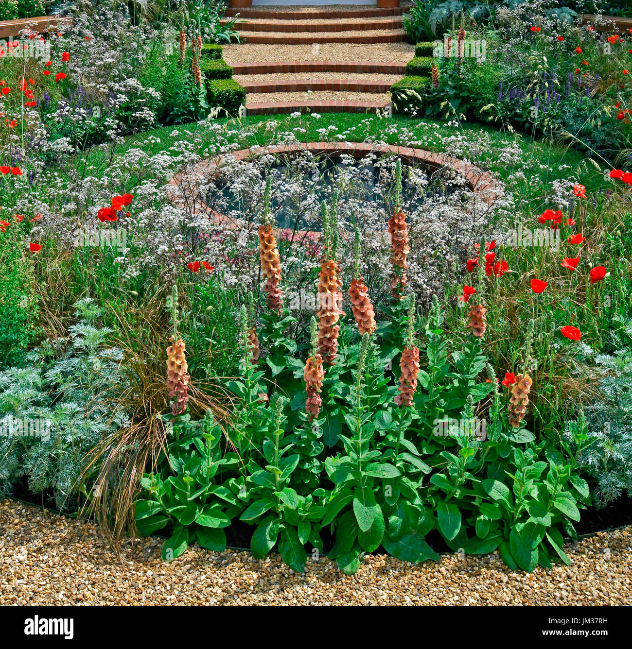 Colourful cottage garden flower border with pool Stock Photo - Alamy