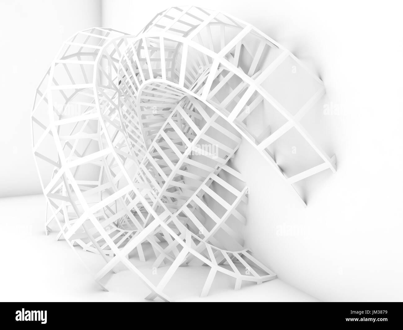 Abstract digital background, white wire-frame structure. 3d render ...