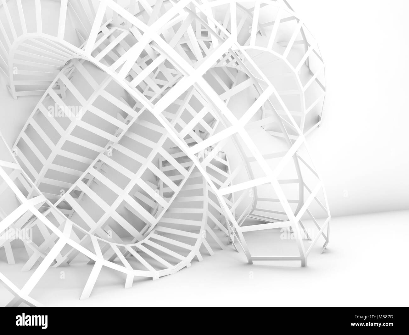 Abstract digital background, white wire structure installation. 3d ...