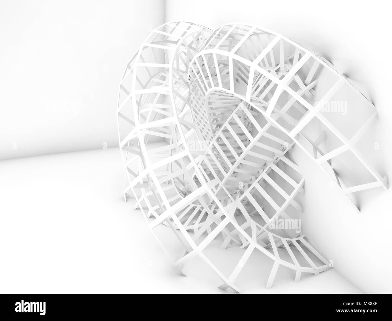Abstract white digital background, bent wire structure installation. 3d ...