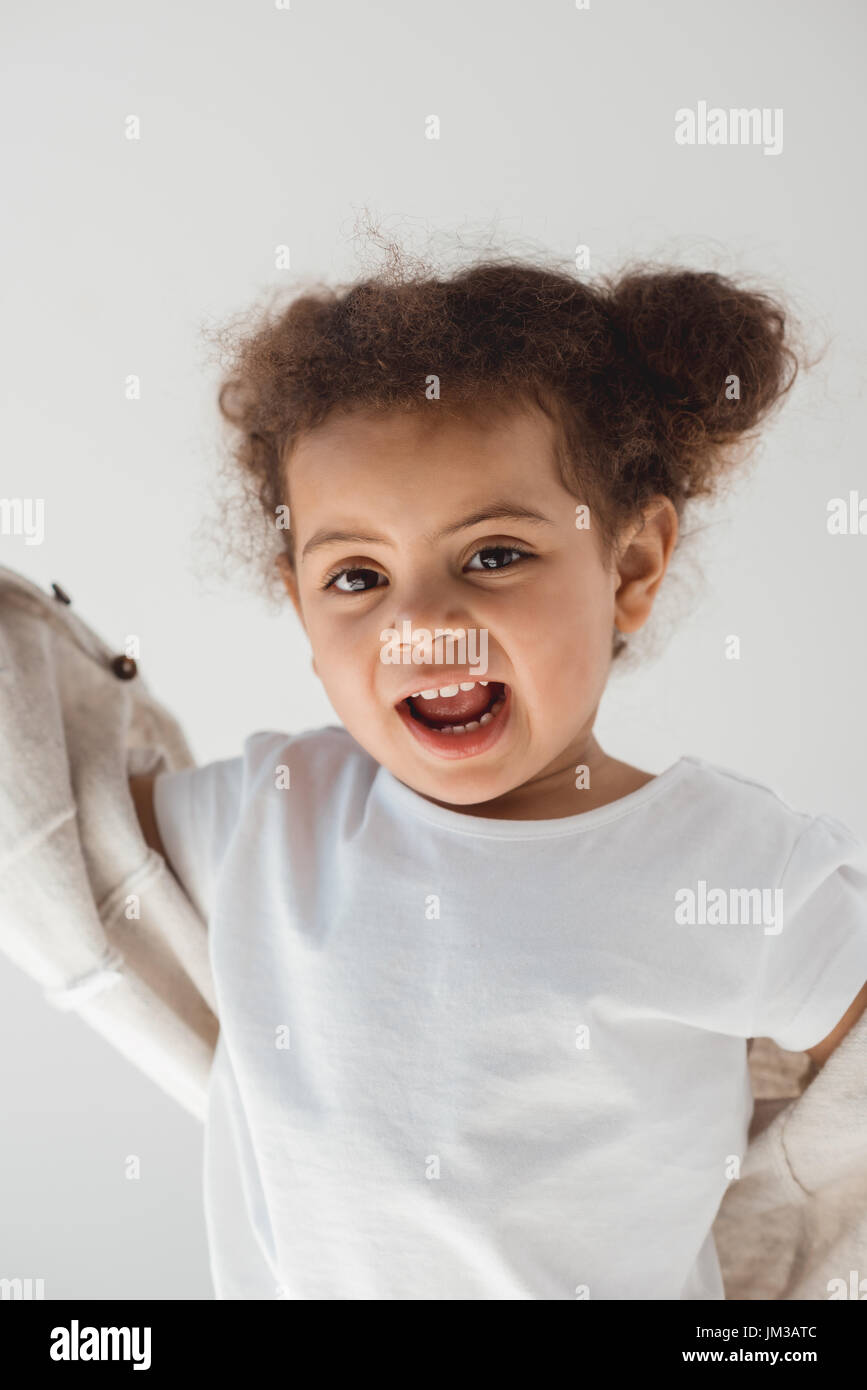 adorable little kid girl with facial expression isolated on white Stock ...
