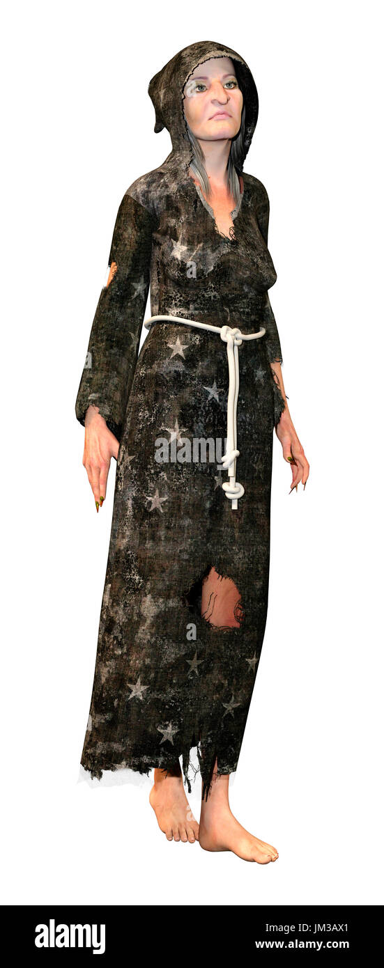 3D rendering of an old fantasy witch isolated on white background Stock ...
