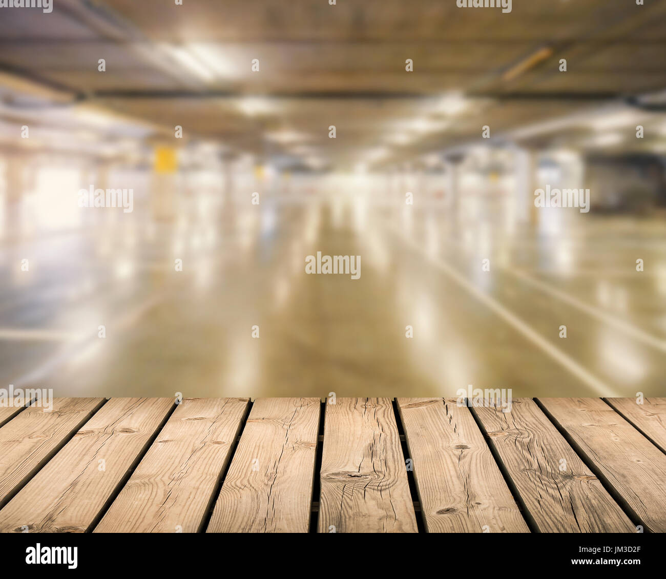 timber wooden counter with car park background Stock Photo - Alamy