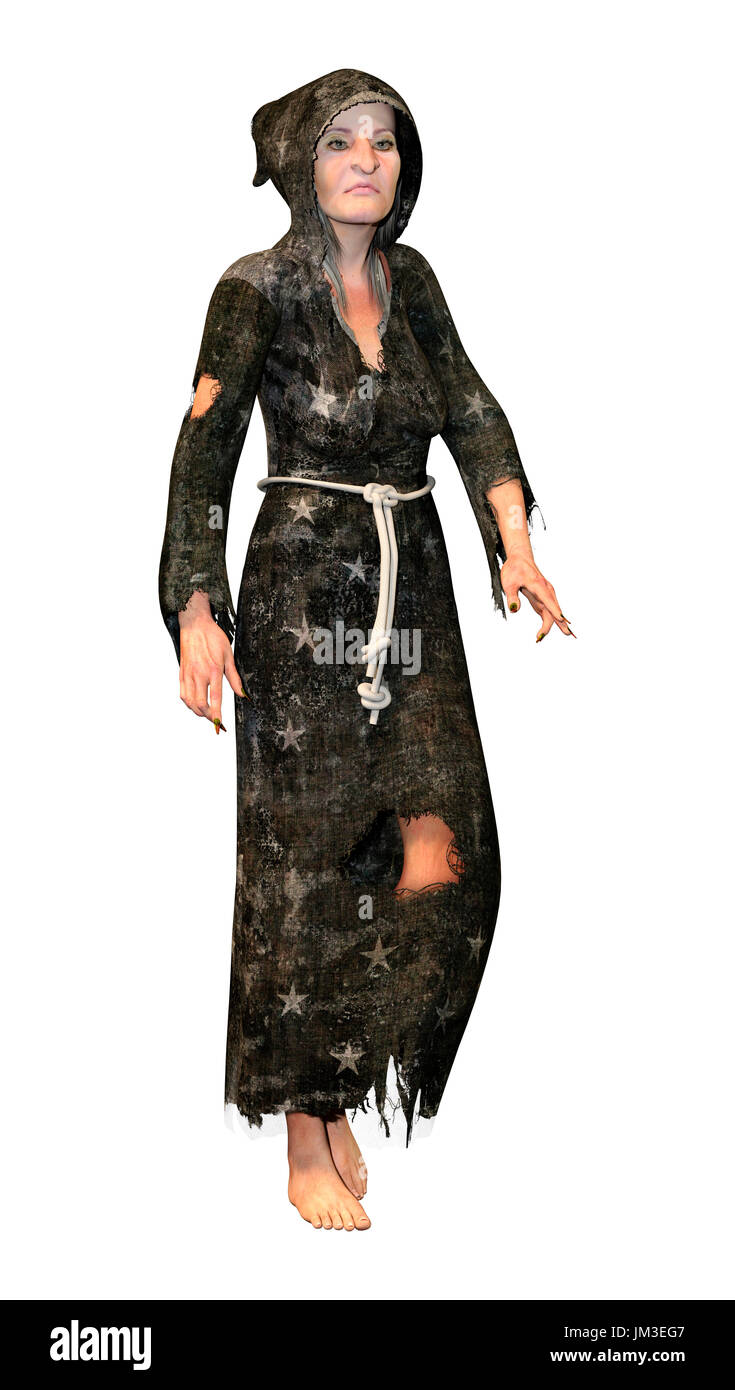 3D rendering of an old fantasy witch isolated on white background Stock ...