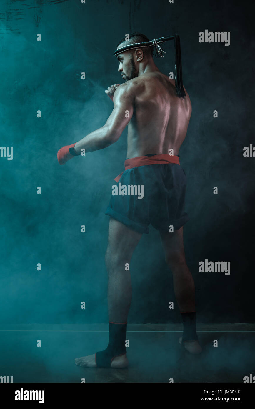 Muay Thai athlete training at Thai boxing indoors, ultimate fight ...
