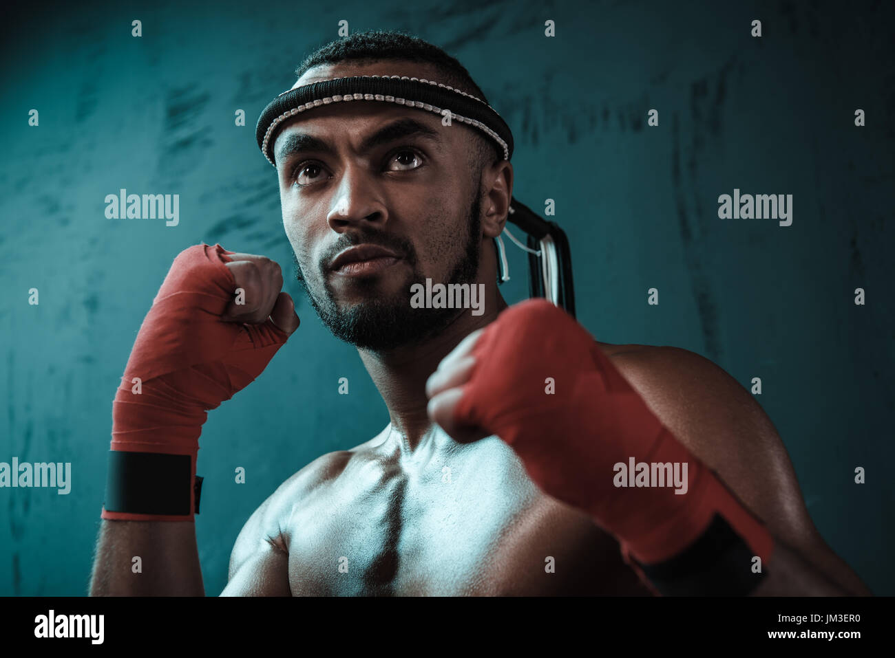 Muay Thai athlete training at Thai boxing indoors, ultimate fight ...