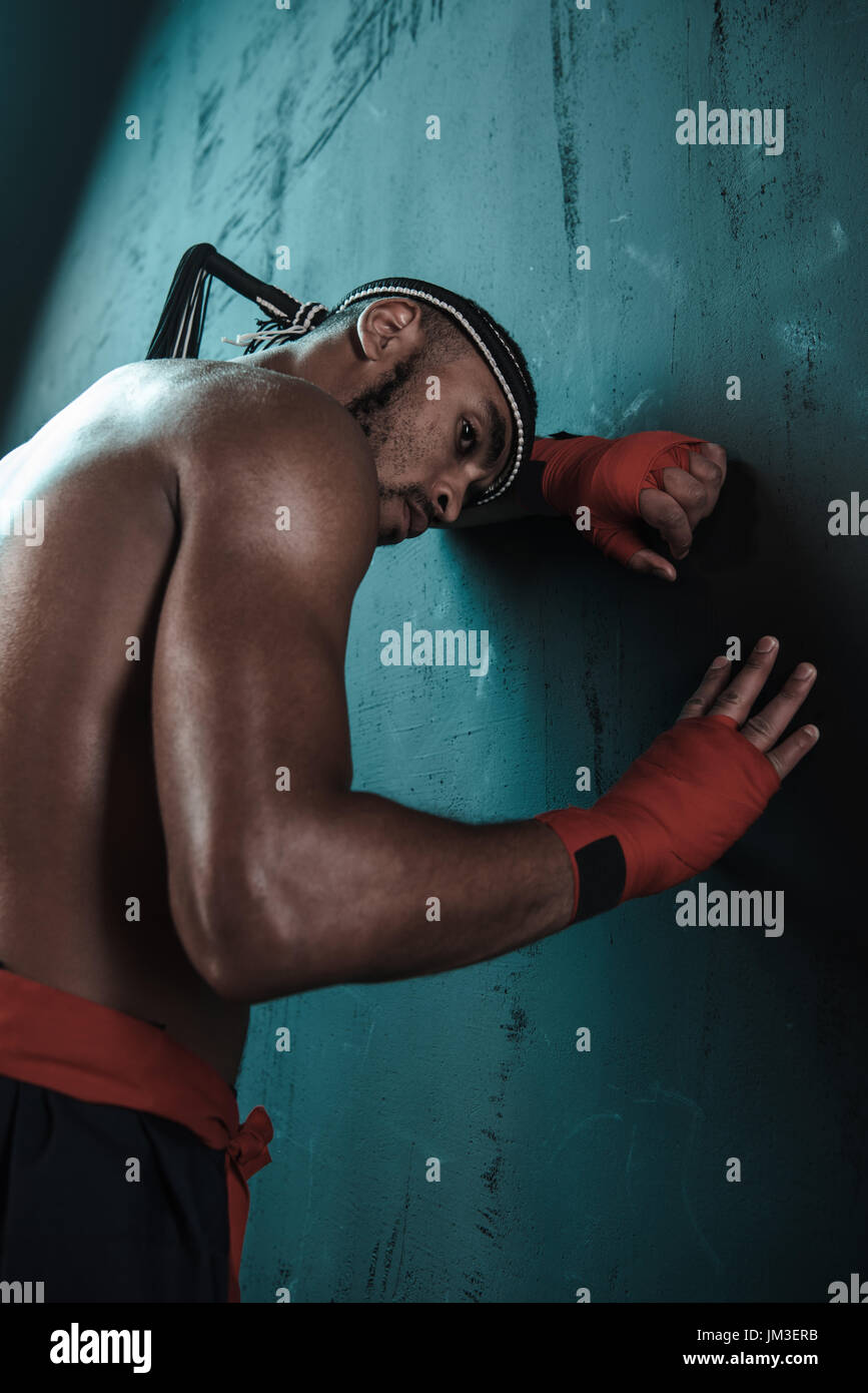 Muay Thai athlete training at Thai boxing indoors, ultimate fight ...