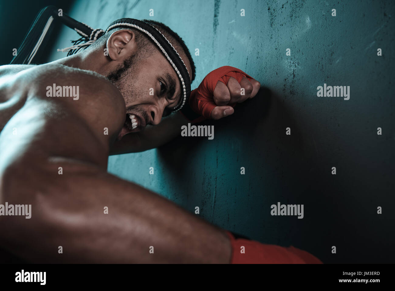 Muay Thai athlete training at Thai boxing indoors, ultimate fight ...
