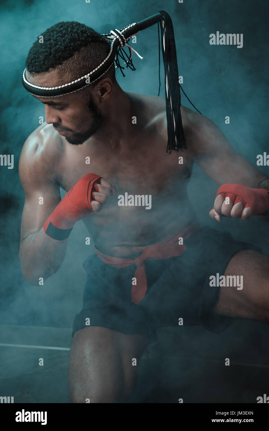 Muay Thai athlete training at Thai boxing indoors, ultimate fight ...