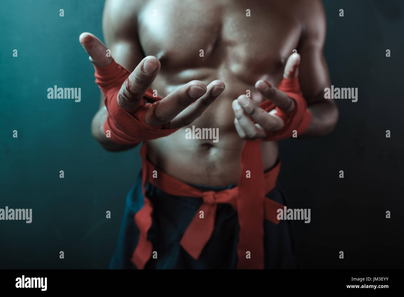 Muay Thai athlete training at Thai boxing indoors, ultimate fight ...