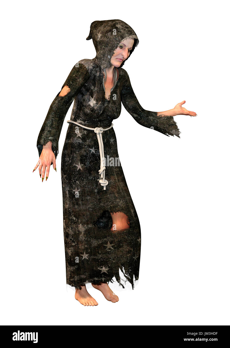3D rendering of an old fantasy witch isolated on white background Stock ...