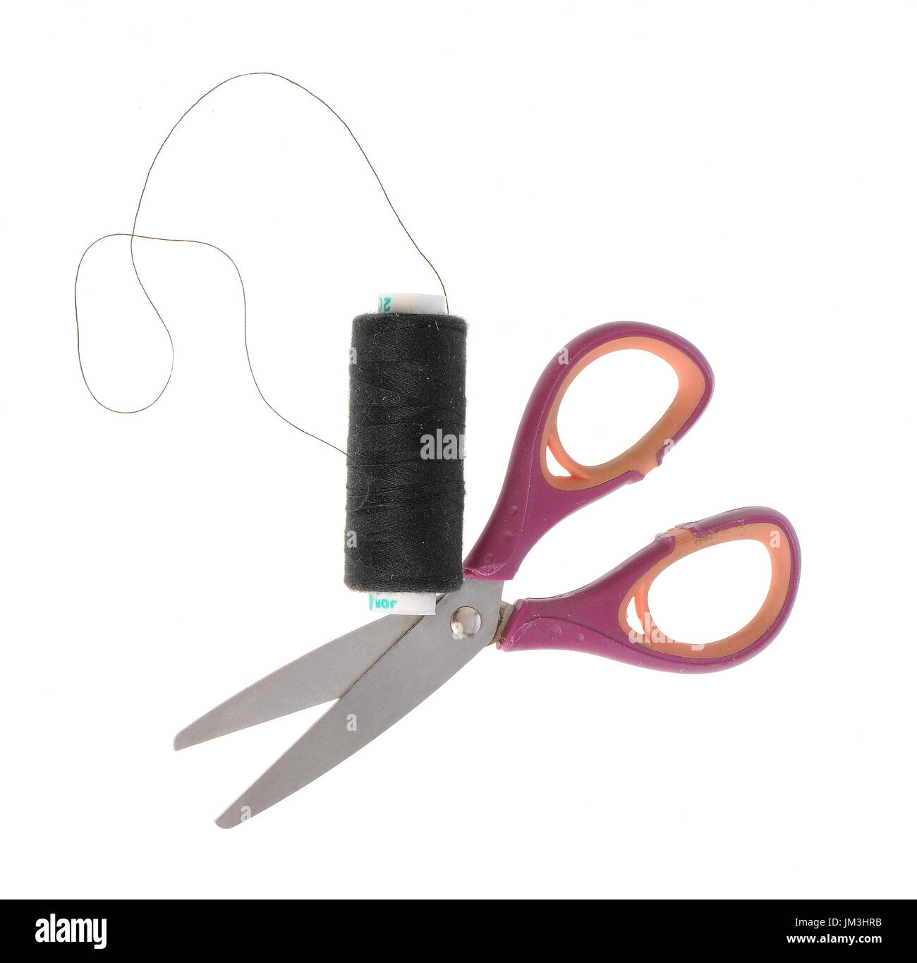 Needle, black thread and scissor isolated on white background Stock ...