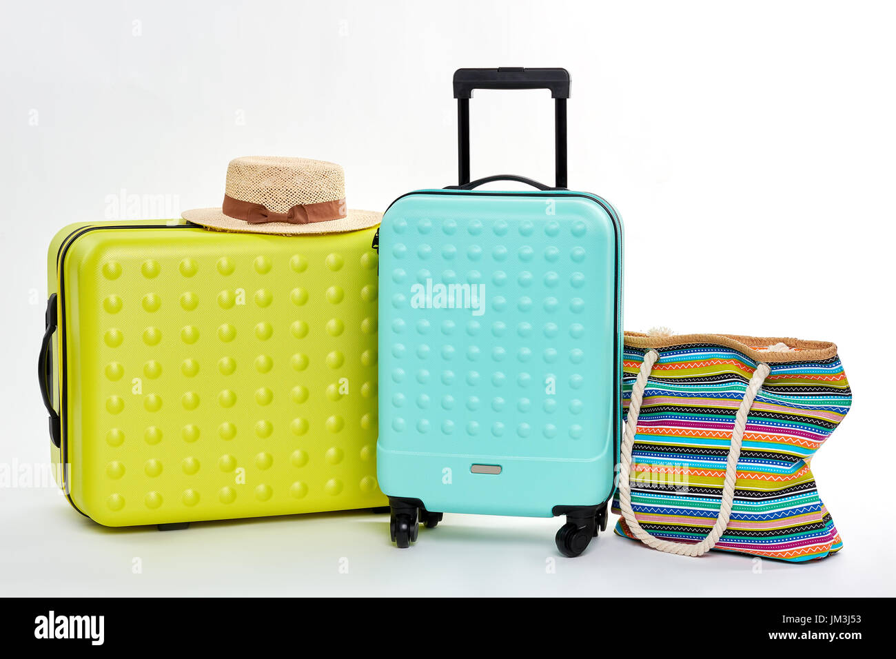 Large summer suitcases, front view. Accessories for summer resort Stock ...